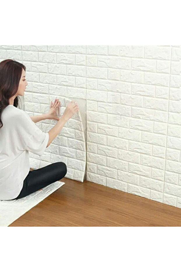 WHITE Set de 10 plăci de tapet autoadezive cu design cărămizi ...