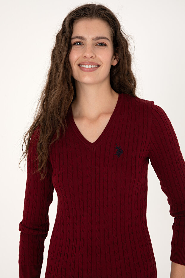 U.S. Polo Assn. Kadın Bordo V Yaka Basic Kazak 50313625-VR014 - Fiyatı, Yorumları