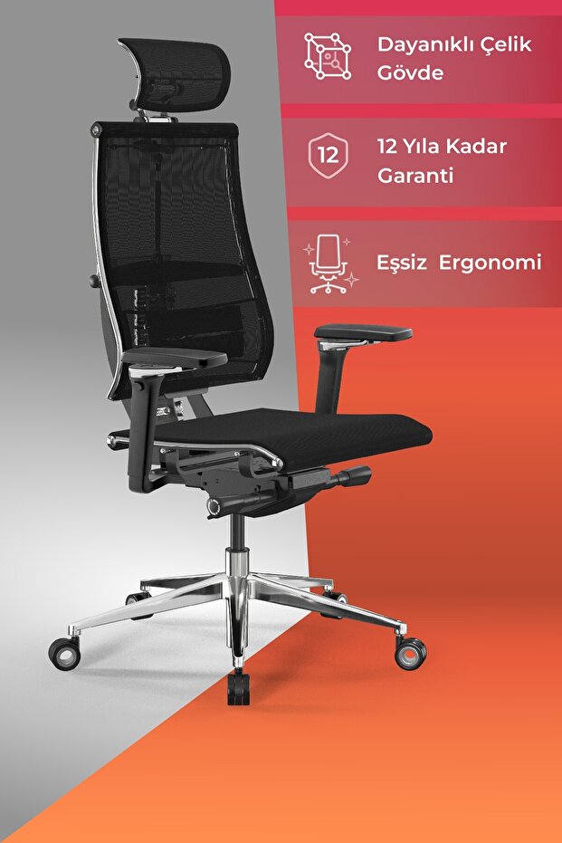 METTA Yoga 4DF Ergonomik Fileli Ofis Sandalyesi / Yönetici Koltuğu - AB ...