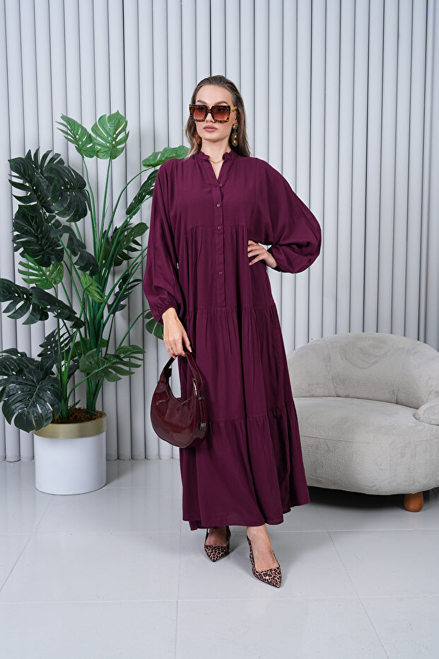 EL jadida Women's Plus Size Hijab Viscose Dress Burgundy- Trendyol