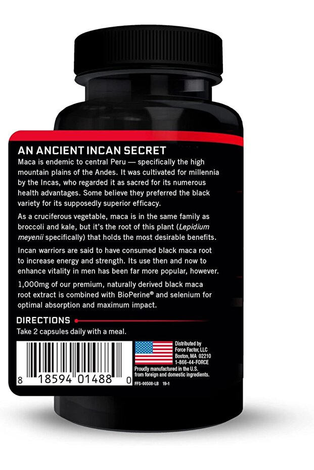 force factor Black Maca Root Vitality Supplement for Men with Superior ...
