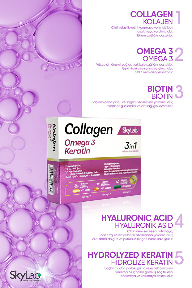 Skylab Kolajen, Collagen, Omega 3 Balık Yağı, Keratin ve Probiyotik ...
