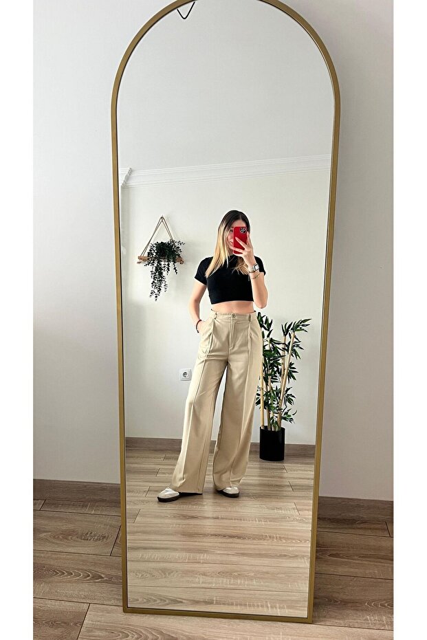 Tutals Women's Beige Color Lycra Flowy High Waist Wide Leg Comfortable ...