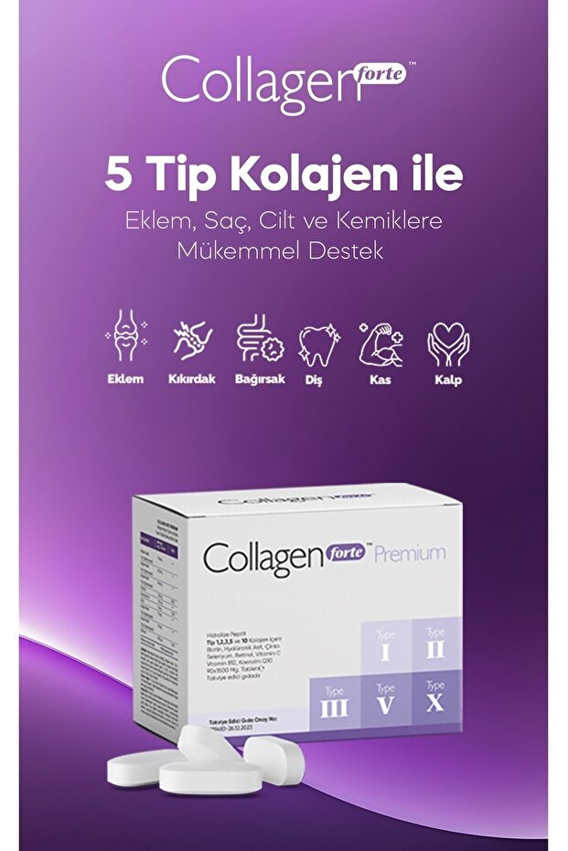 Collagen Forte Platinum 5 Tip Kolajen, Cinko, Selenyum, Retinol, C Vitamini, Vitamin B12 ...