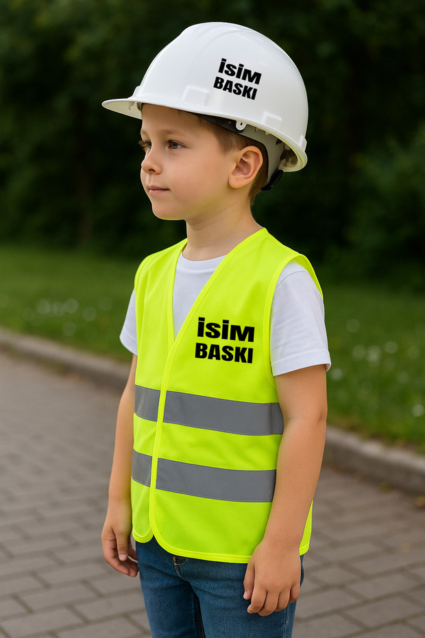 Teknik ÇOCUK MÜHENDİS YELEĞİ + BARET (baskı ve baret rengini soru ...