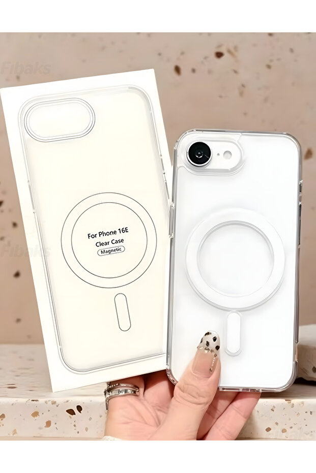 Fibaks Apple iPhone 16E Kılıf Magsafe Wireless Kablosuz Şarj Destekli Sert Şeffaf Darbe Emici ...