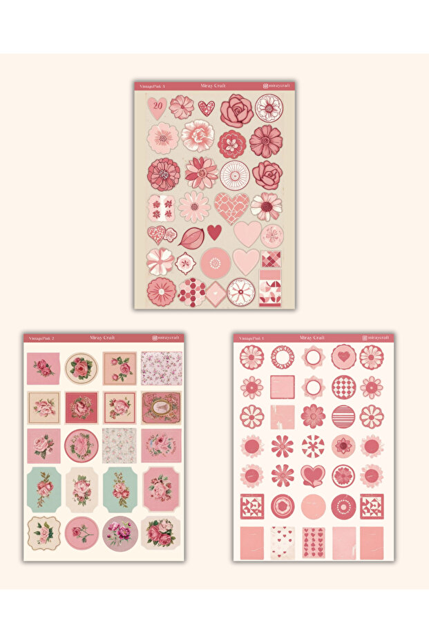 MirayDesign 6'lı Pembe Vintage Temalı Sticker Seti–12x17 cm|Bullet ...
