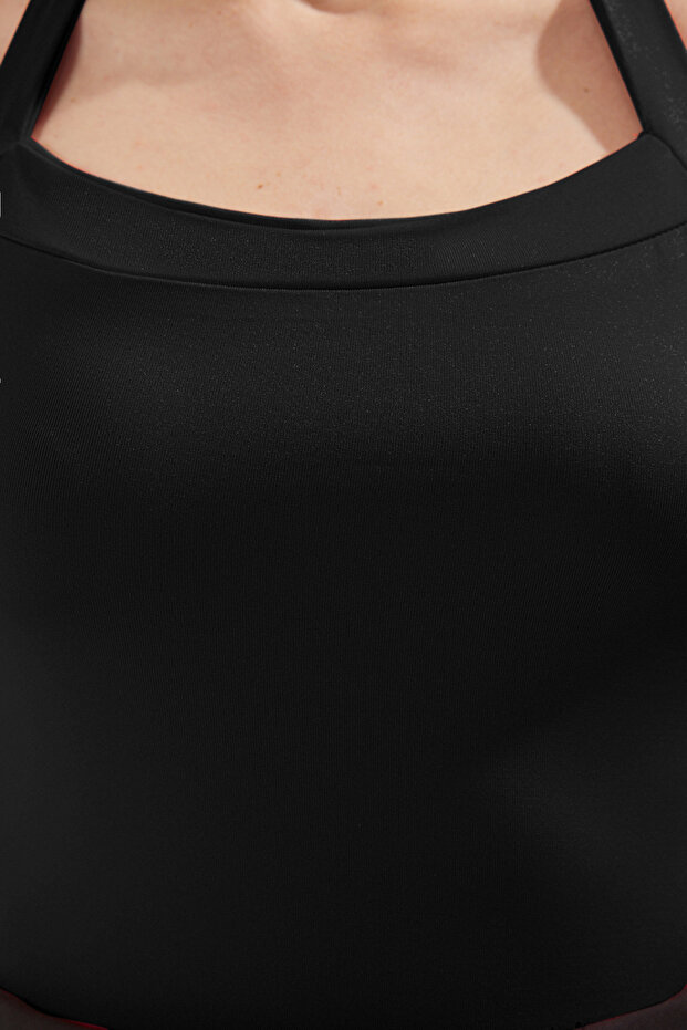 Trendyol Collection Black Square Collar Slim Neckline Stretch Knitted ...