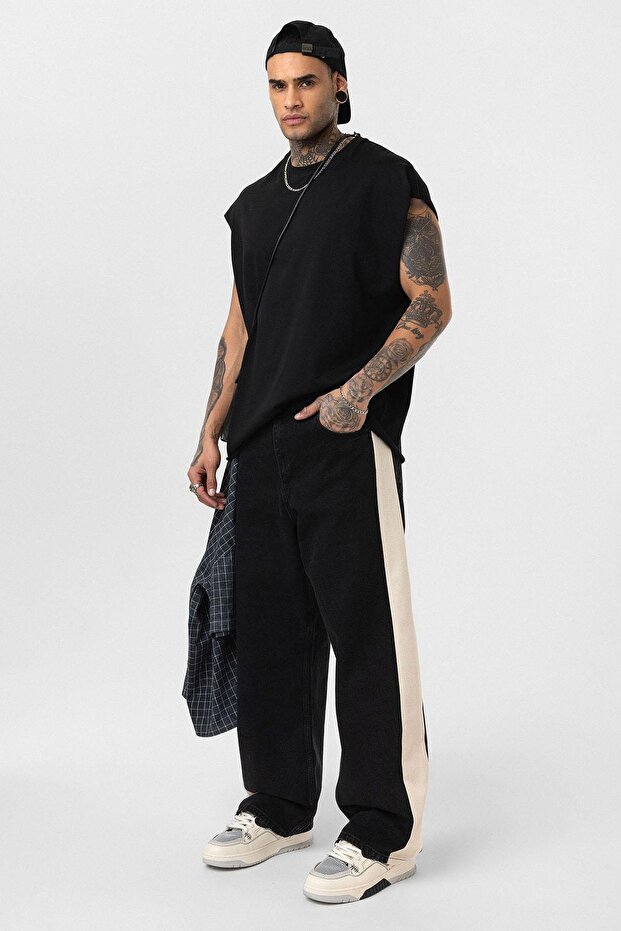 VAMOSCLO Yan Şeritli Baggy Fit Jean Siyah - Fiyatı, Yorumları