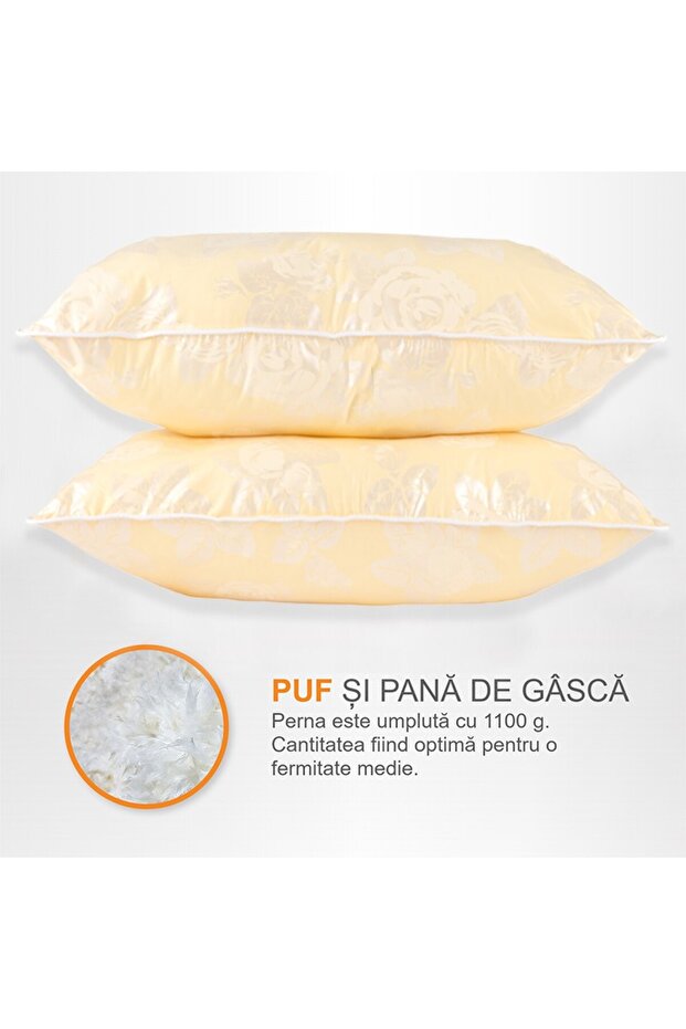 Pernador Set de 2 perne cu puf si pana de gasca, 50x70 cm, Crem cu ...