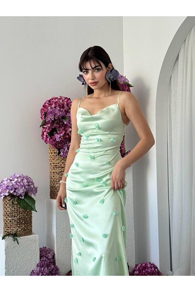 conconmoda Kadın Tasarım Saten Askılı Çiçek Detay Elbise Sara - Fiyatı ...