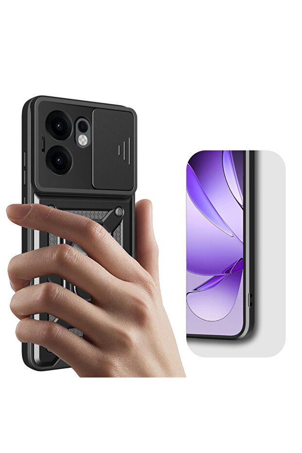 Rivor Oppo Reno 13F & Reno 13FS Kılıf Kamera Sürgülü Standlı Yüzüklü ...