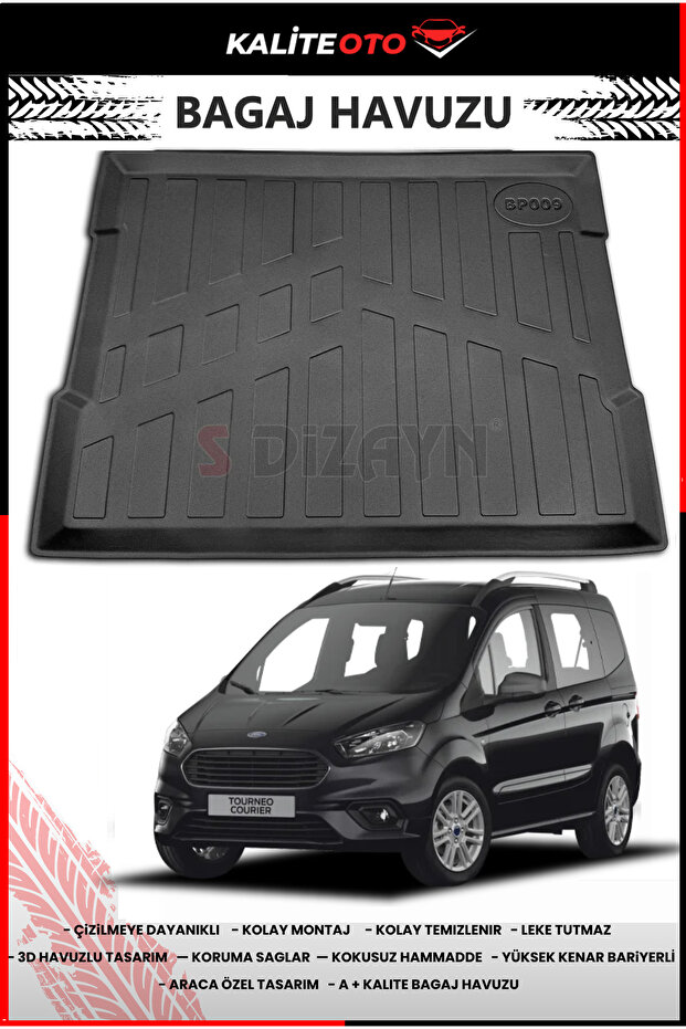 ko kaliteoto Ford Courier 2015 Model 4D Araca Özel Bagaj Havuzu Paspası ...