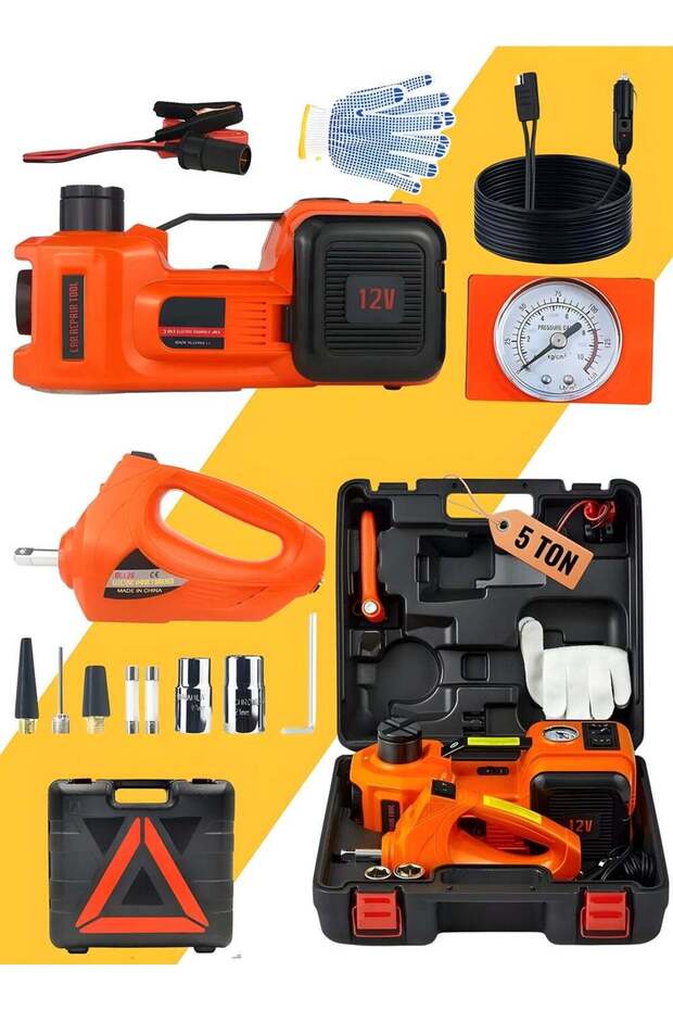 EzzySo Electric Hydraulic Car Jack Set 12V 5 Ton with 4-in-1 Multi ...