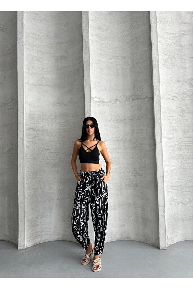 RPT MODA ŞALVAR MODEL YÜKSEK BEL BOL KALIP DESENLİ JOGGET EŞOFMAN ...