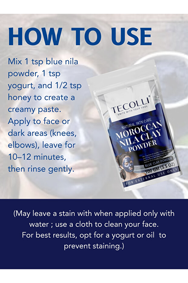 TECOLLI Original Moroccan Blue Nila Powder 100g –face Mask For Skin ...