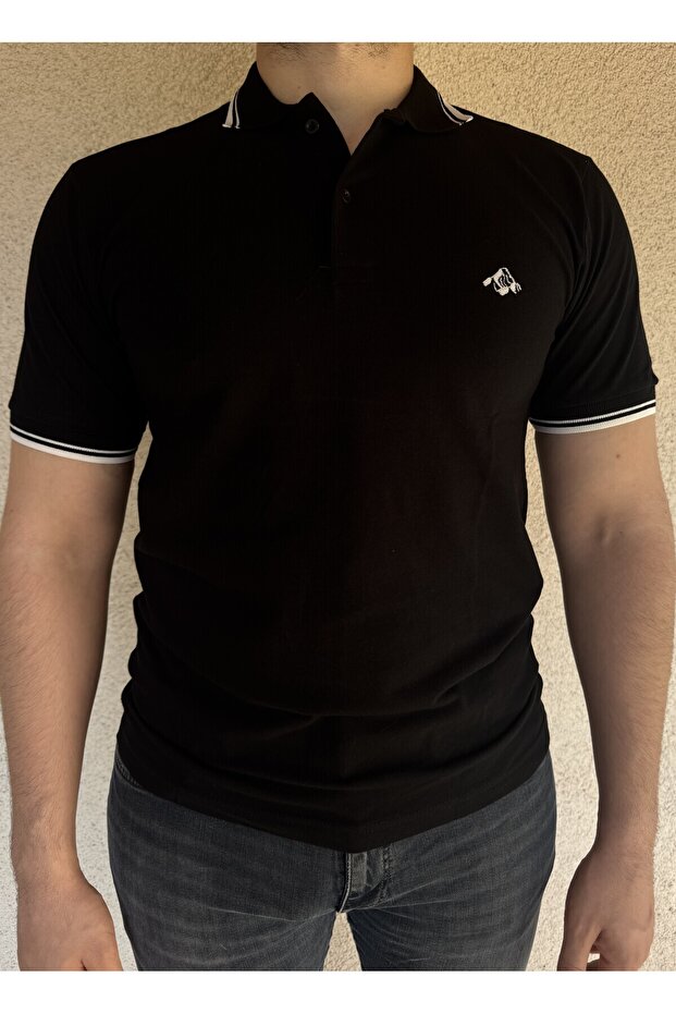 Mesh Men's Black 100% Cotton Polo Neck T-Shirt Regular Fit Short Sleeve ...