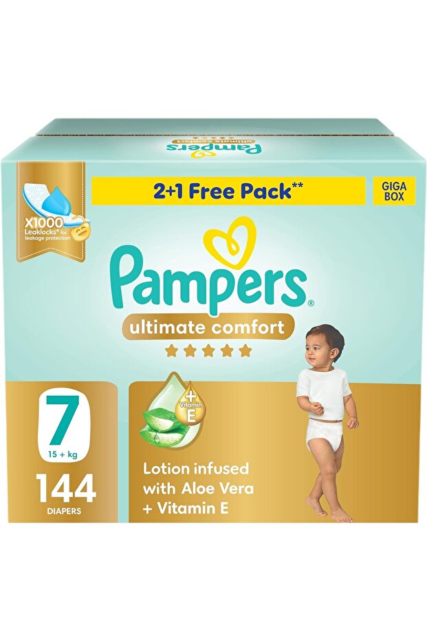 Pampers Taped, Ultimate Comfort, Size 7, 15+ Kg, Giga Box, 144 Count ...