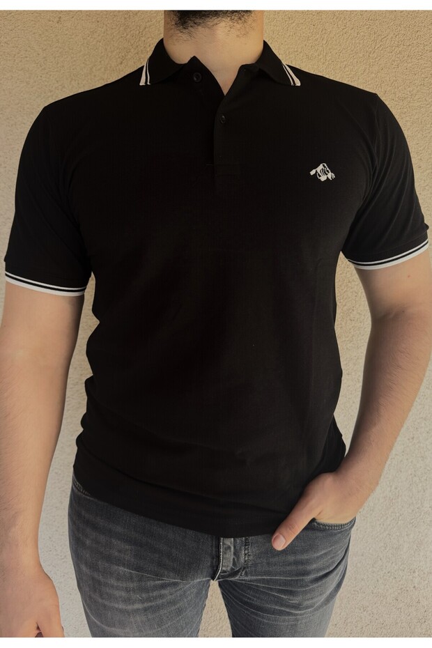 Mesh Men's Black 100% Cotton Polo Neck T-Shirt Regular Fit Short Sleeve ...
