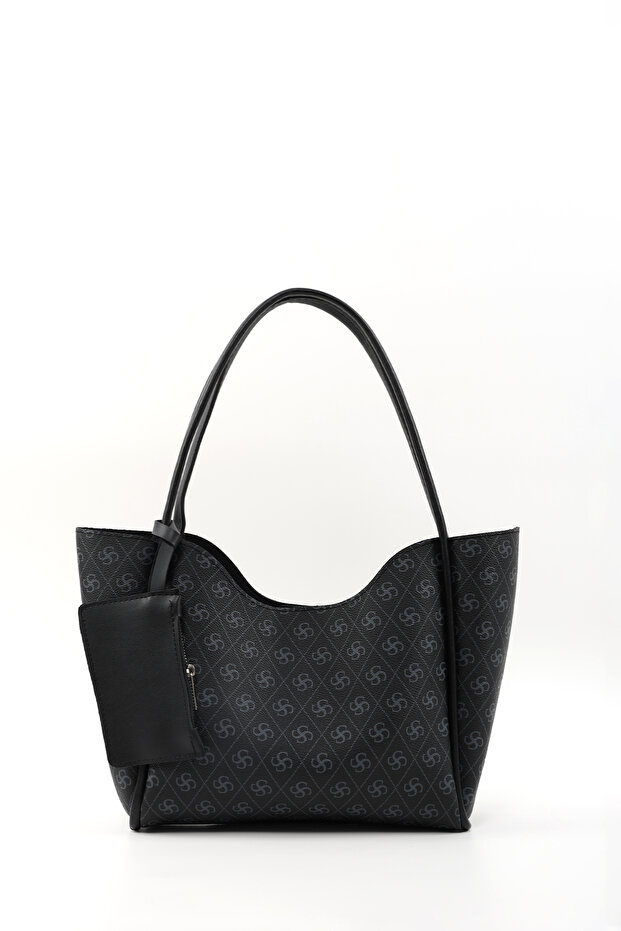 Shaka Monogram Printed Black Shk108 Women's Hand and Shoulder Bag with ...