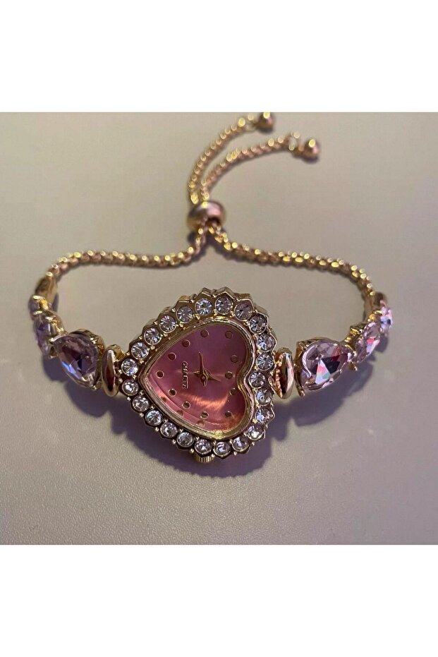 Genel Markalar Pinterest model pembe taşlı kalpli saat - Fiyatı, Yorumları