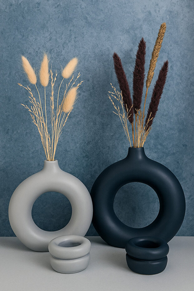 TACTIC Modern Dekoratif Halka Vazo Ve Mumluk Seti - Iskandinav Ev Dekor ...