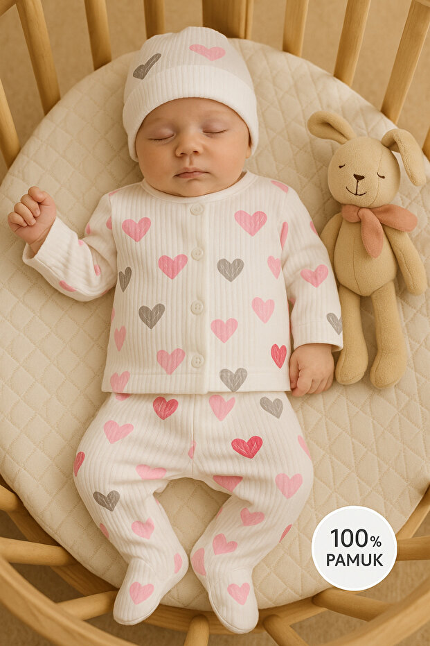 VERONA TARZ Baby Girl Heart Patterned 3-Piece Hospital Discharge Set ...