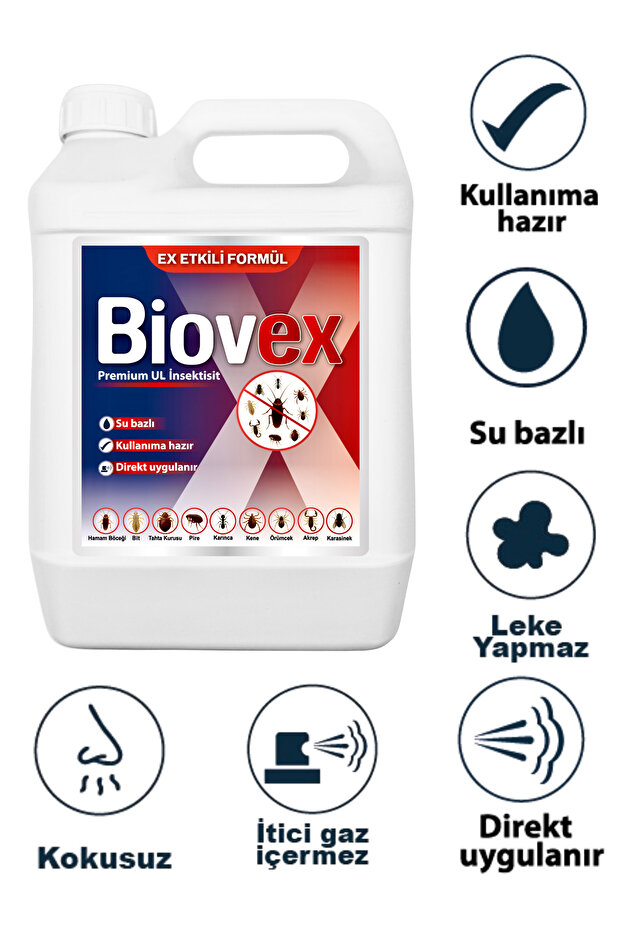 Biovex Premium UL İnsektisit Haşere İlacı Hamam Böceği, Tahta Kurusu, Karınca, Kene, Karasinek 5 ...
