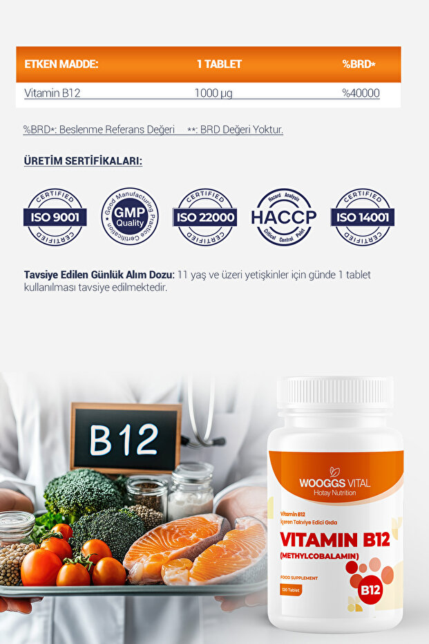Hotay Nutrition Wooggs Vital Vitamin B12 Içeren Takviye Edici Gıda 120 ...