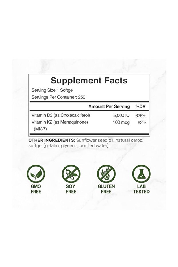DEAL SUPPLEMENT D3 K2 Softgel, D3 5000 IU & K2 MK7, 250 Capsul - Fiyatı, Yorumları