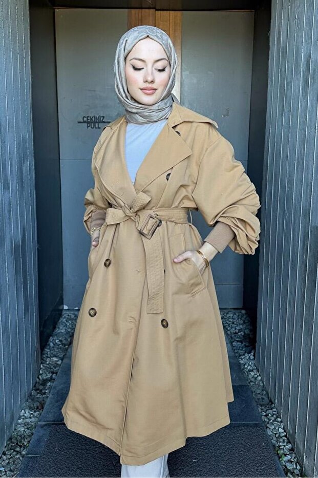 HENZA Berfu Kol Büzgülü Camel Trençkot - Fiyatı, Yorumları