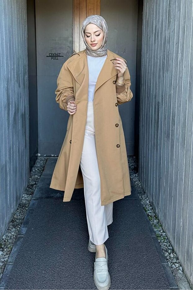 HENZA Berfu Kol Büzgülü Camel Trençkot - Fiyatı, Yorumları