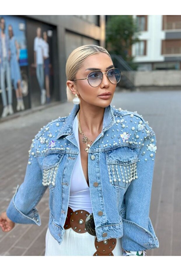 Robin 99359 Boncuk Taşlı Jean Ceket Mavi - Fiyatı, Yorumları