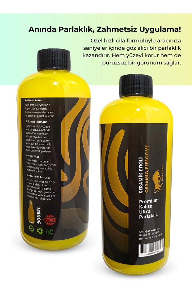 Matadors Shield Hızlı Cila 500 ML Su ve Toz İtme Seramik Etkili Bez ...