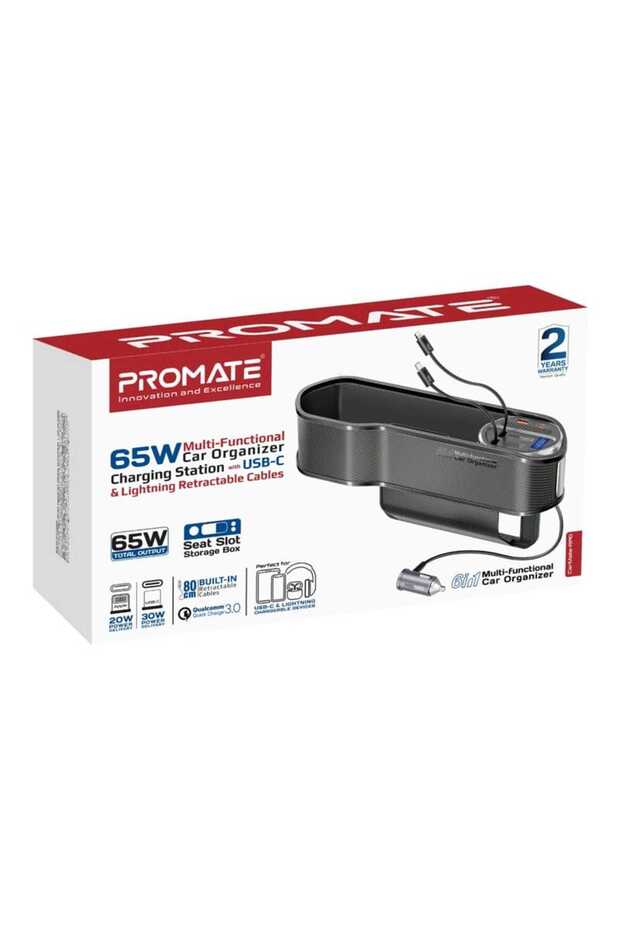 Promate 65W Multifunctional Car Organizer and Charging Station with ...