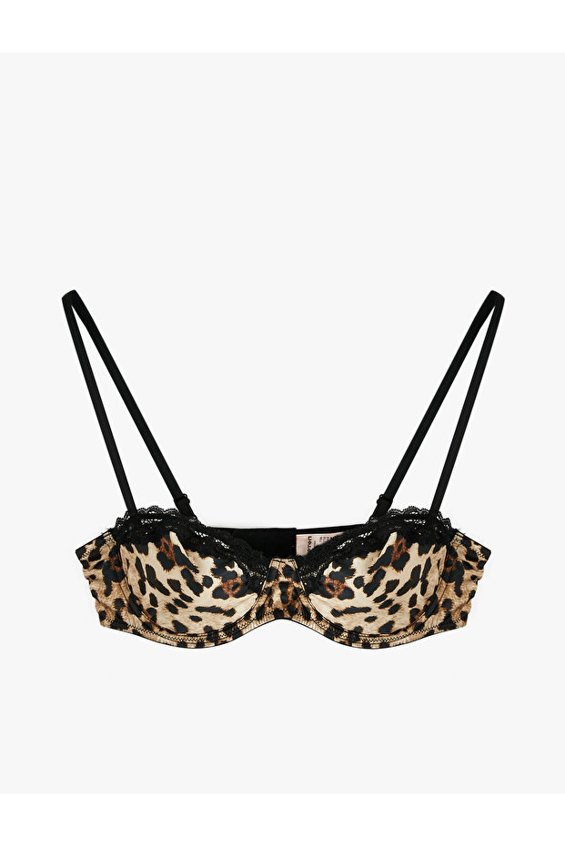 Koton Leopard Print Bra with Lace Detail and Underwire- Trendyol