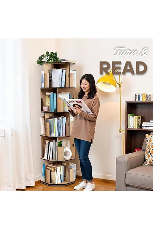 Samorian 360° Döner Kitaplık – Modern ve Dekoratif Çok Katmanlı Ahşap ...