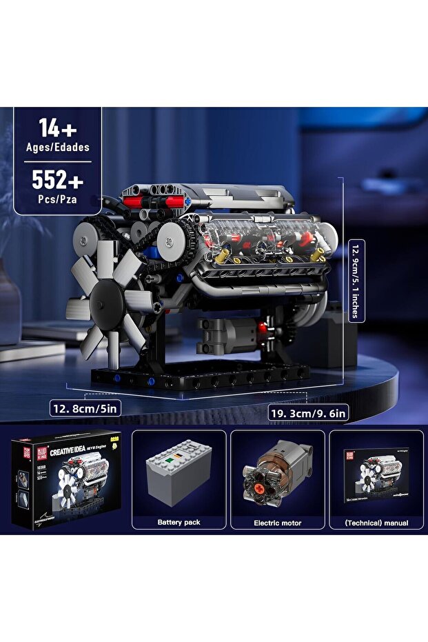 mouldking Technic V8 Engine Model, 535 Parts, Transparent Functional ...