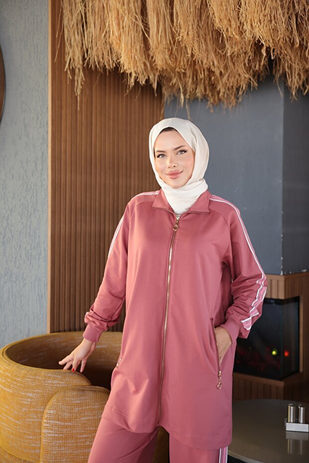 MİMİ Luxury Wear Women's Hijab Tracksuit Set with Zipper & Bottom Top ...