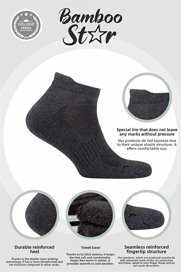 bamboo star 6 Pack Premium Men's Booties Socks - Sports, Antibacterial ...