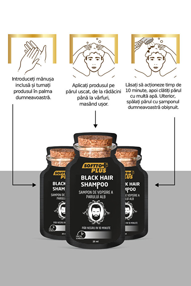 Softto Plus Σαμπουάν για μαύρα μαλλιά, καλύπτει τα λευκά και γκρίζα μαλλιά σε 10 λεπτά για ...