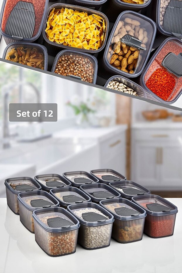 HOMENIVA مجموعة من 12 حاوية تخزين للبقوليات سعة 1.3 لتر - حجم متوسط 12 ...
