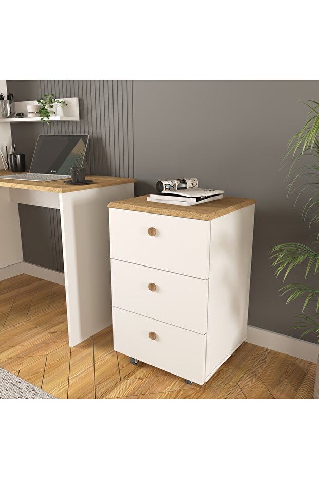 Cool Home Olven Raflı Çalışma Masası ve Keson 3 Çekmeceli , Beyaz ...