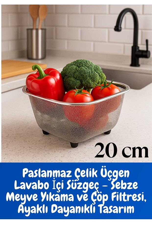 TARIK HOME 20 cm. Paslanmaz Çelik Ayaklı Lavabo Çöp Süzgeci Üçgen ...