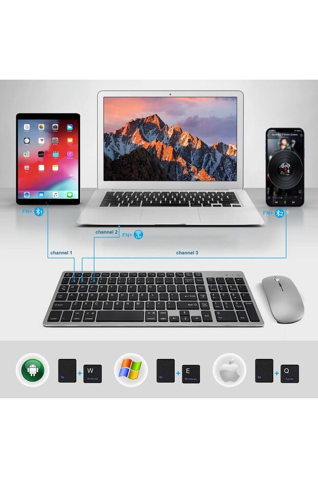 Apera MT15 Mac Uyumlu Kablosuz Multimedya Klavye Mouse Set Q Türkçe 3 ...