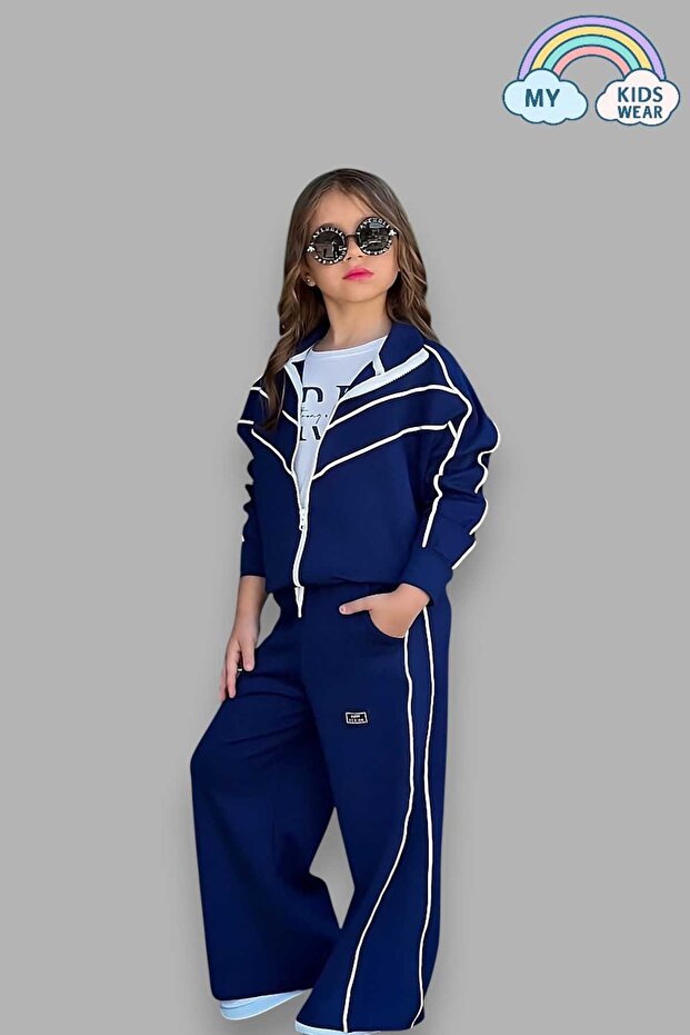My Kids Wear Kız Çocuk 3’lü Cepli Lacivert Okul Eşofman Takımı 5-14 Yaş ...