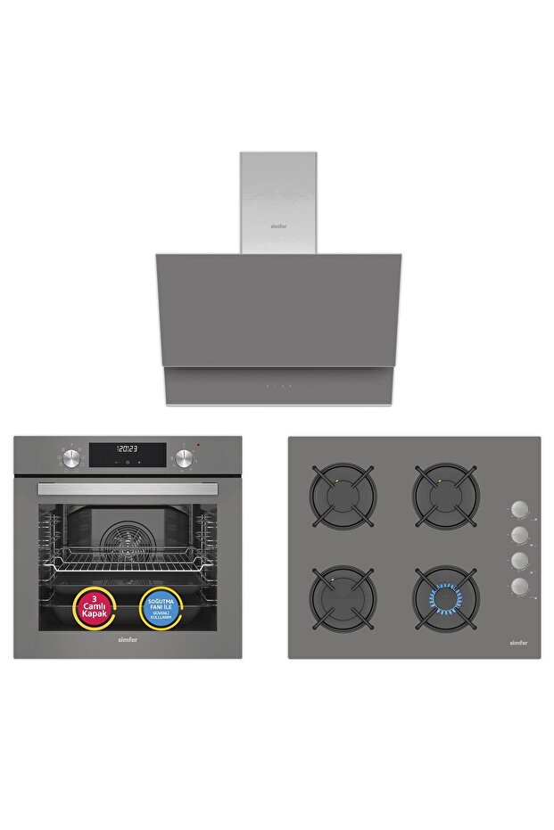 Simfer 9 Fonksiyon QS Dijital Gri Ankastre Set ( Fırın + Ocak + Davlumbaz) - Fiyatı, Yorumları