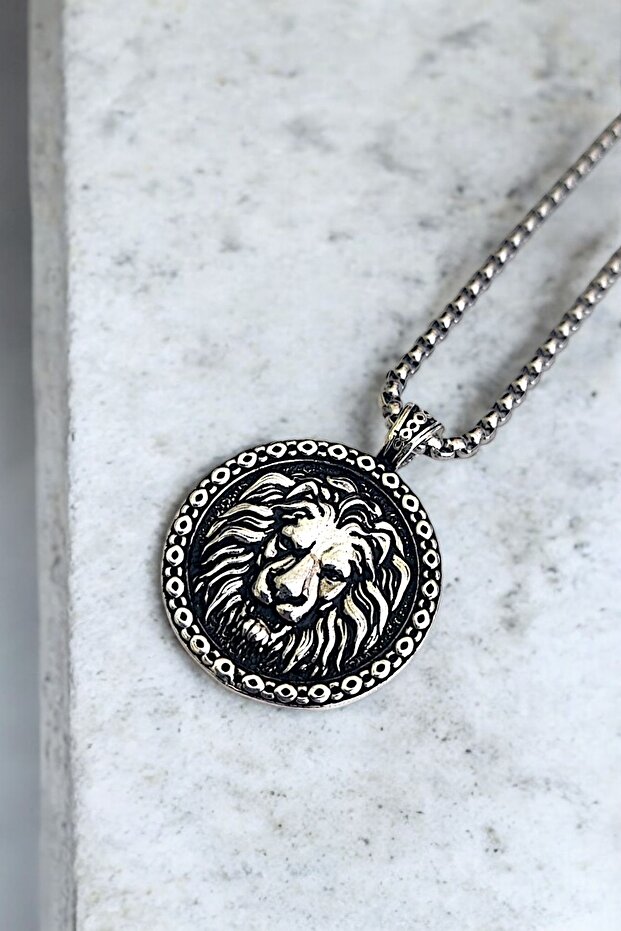 AK STORE SİLVER Gümüş Kaplama K-125 Krom-Çelik Erkek Kolyesi Yuvarlak ...