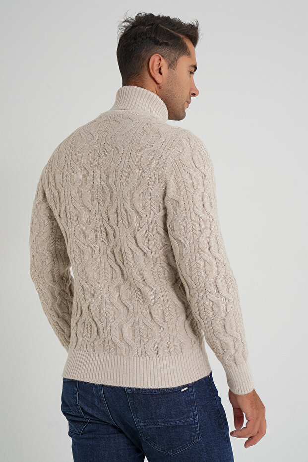 Trist Star Men's Beige Fisherman Hair Braided Wool Sweater Trist-5354 ...