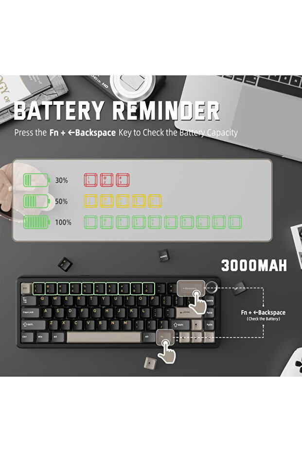 Attack Shark X66 Strawberry Switch RGB Mekanik Kablosuz Oyun Klavyesi ...